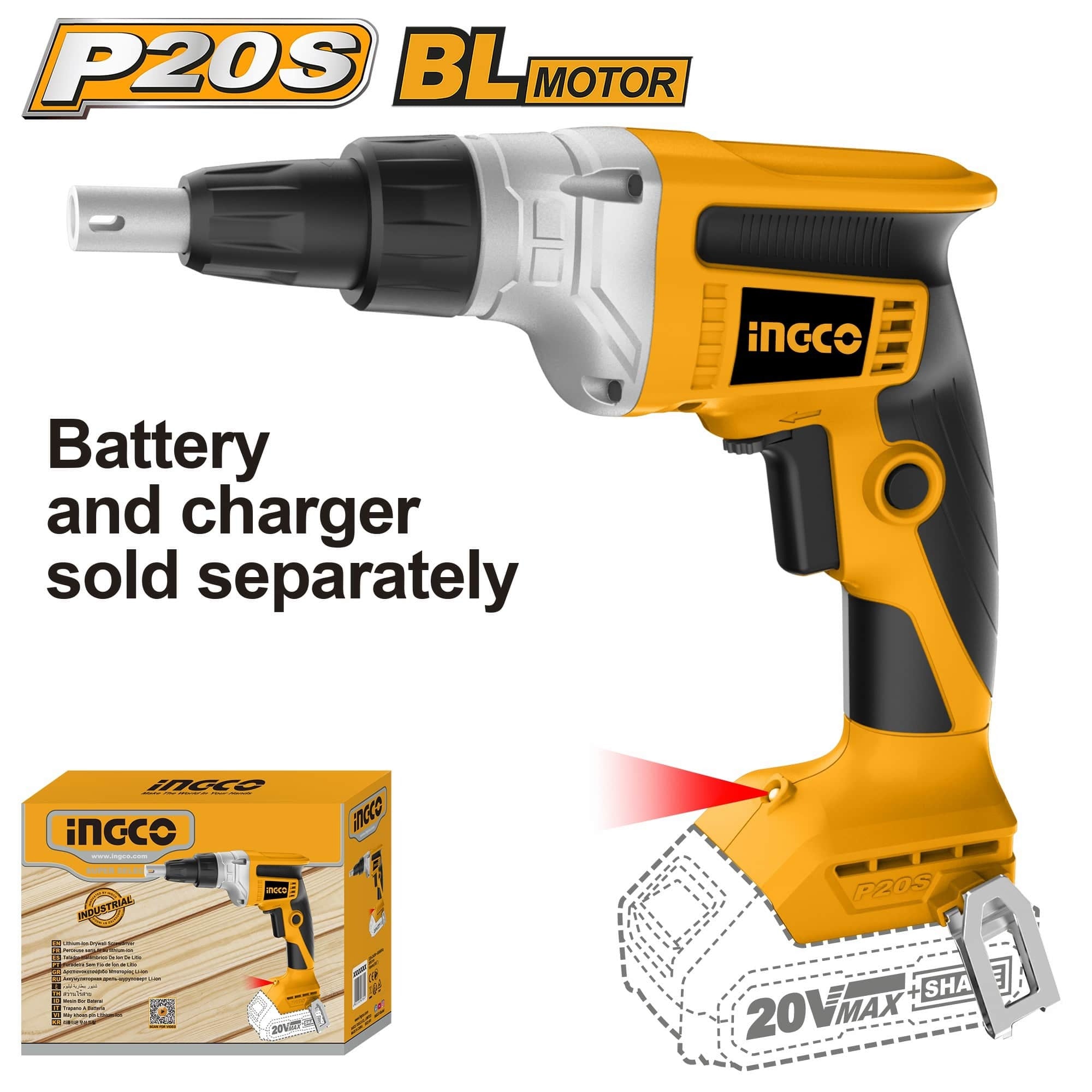 Ingco Cordless drywall screwdriver 20v CDSLI2042006