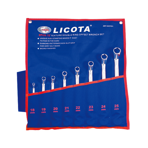 LICOTA MADE IN TAIWAN 8PCS TEXTURE DOUBLE RING WRENCH SET 6-22MM MICRO