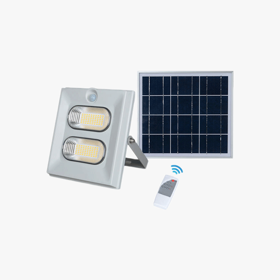 LED solar flood light with external solar panel and remote control cir